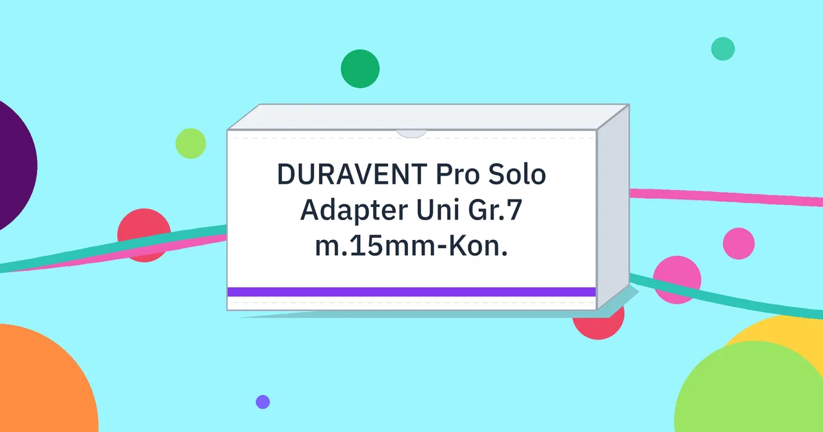Symbolbild: Packung mit der Aufschrift DURAVENT Pro Solo Adapter Uni Gr.7 m.15mm-Kon. (PZN 19272669) – Verfügbarkeit und Bezug in Apotheken in Frankfurt am Main