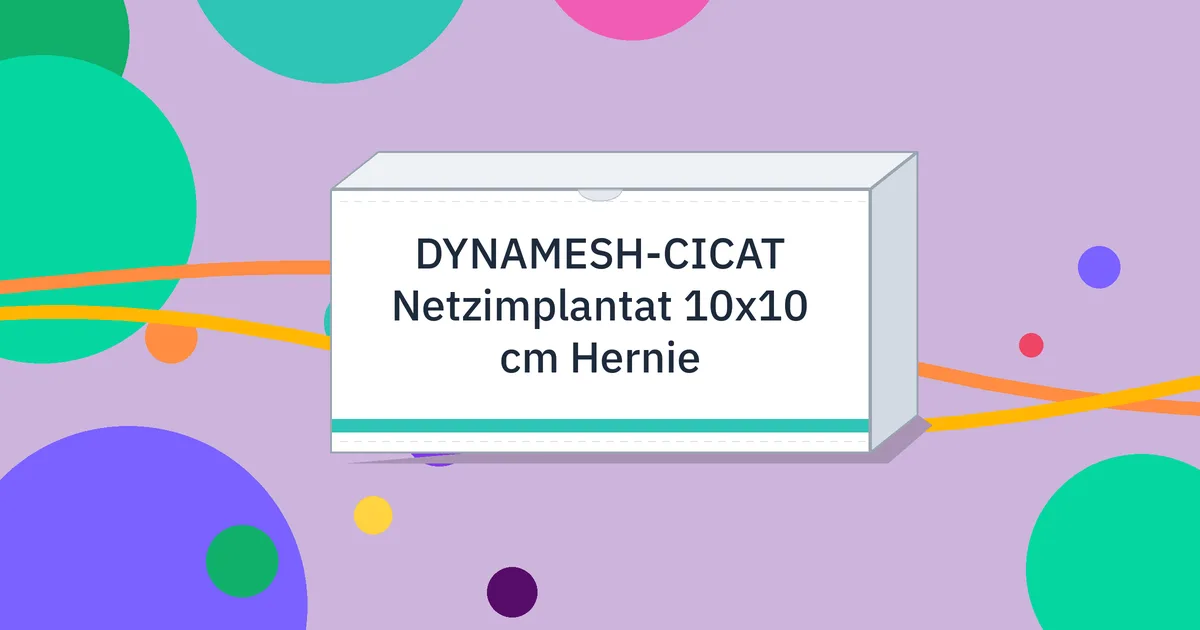 Symbolbild: Packung mit der Aufschrift DYNAMESH-CICAT Netzimplantat 10x10 cm Hernie (PZN 09253607) – Verfügbarkeit und Bezug in Apotheken in Frankfurt am Main