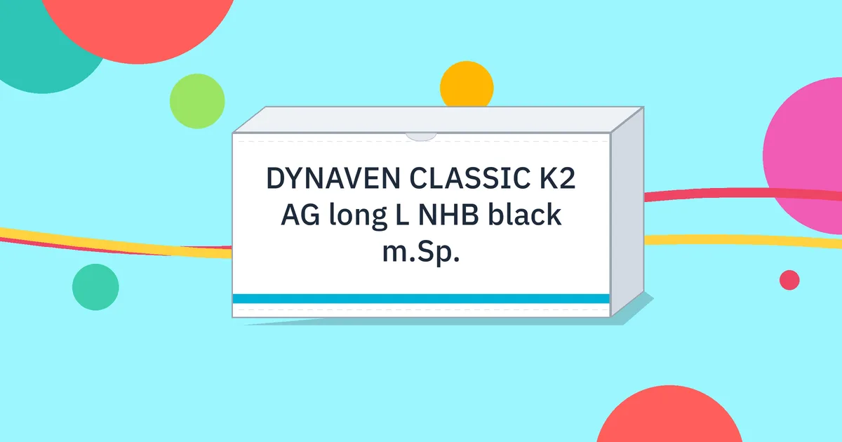 Symbolbild: Packung mit der Aufschrift DYNAVEN CLASSIC K2 AG long L NHB black m.Sp. (PZN 18418591) – Verfügbarkeit und Bezug in Apotheken in Frankfurt am Main