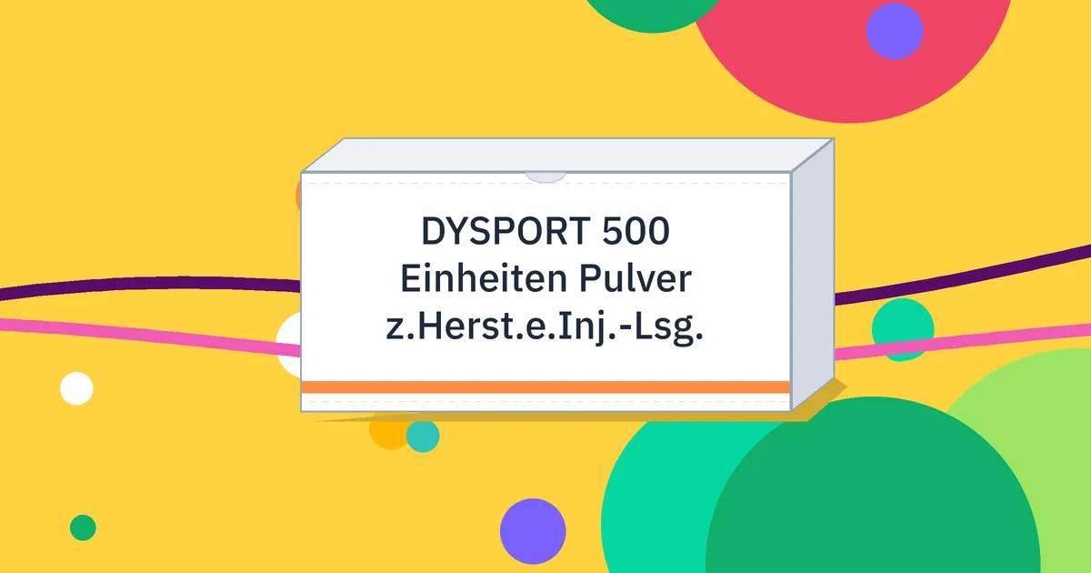 Symbolbild: Packung mit der Aufschrift DYSPORT 500 Einheiten Pulver z.Herst.e.Inj.-Lsg. (PZN 19270587) – Verfügbarkeit und Bezug in Apotheken in Frankfurt am Main