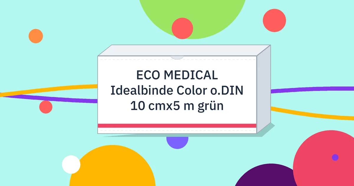 Symbolbild: Packung mit der Aufschrift ECO MEDICAL Idealbinde Color o.DIN 10 cmx5 m grün (PZN 00744433) – Verfügbarkeit und Bezug in Apotheken in Frankfurt am Main