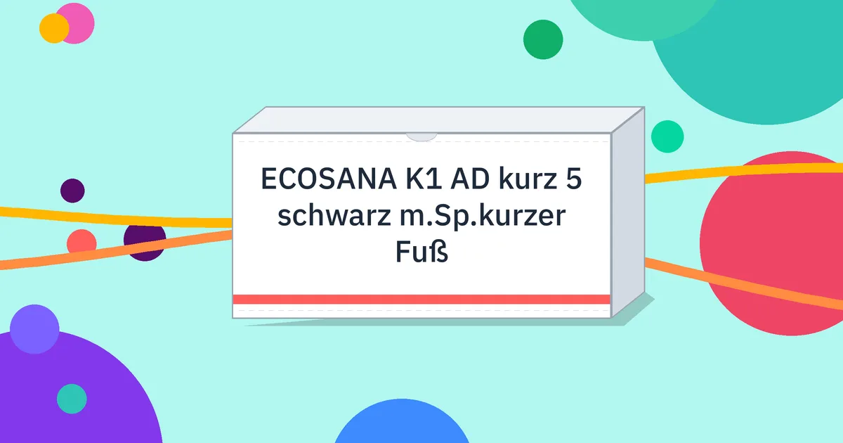 Symbolbild: Packung mit der Aufschrift ECOSANA K1 AD kurz 5 schwarz m.Sp.kurzer Fuß (PZN 04725013) – Verfügbarkeit und Bezug in Apotheken in Frankfurt am Main