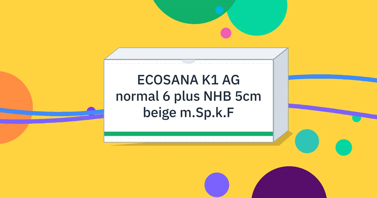 Symbolbild: Packung mit der Aufschrift ECOSANA K1 AG normal 6 plus NHB 5cm beige m.Sp.k.F (PZN 04729956) – Verfügbarkeit und Bezug in Apotheken in Frankfurt am Main