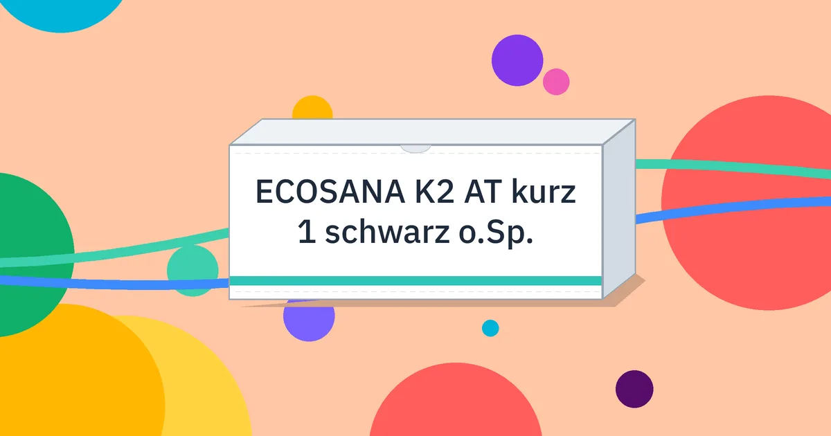 Symbolbild: Packung mit der Aufschrift ECOSANA K2 AT kurz 1 schwarz o.Sp. (PZN 01534494) – Verfügbarkeit und Bezug in Apotheken in Frankfurt am Main