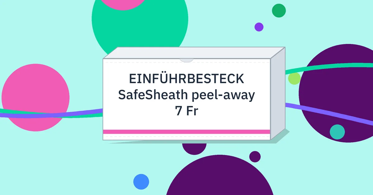 Symbolbild: Packung mit der Aufschrift EINFÜHRBESTECK SafeSheath peel-away 7 Fr (PZN 13574056) – Verfügbarkeit und Bezug in Apotheken in Frankfurt am Main