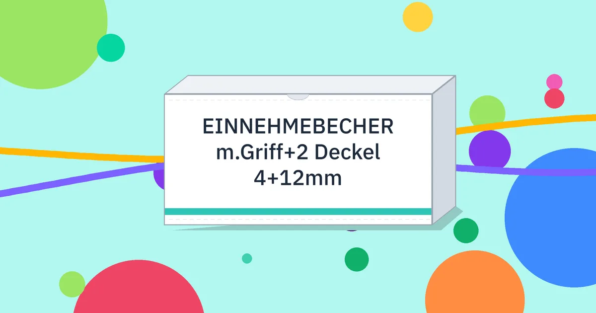 Symbolbild: Packung mit der Aufschrift EINNEHMEBECHER m.Griff+2 Deckel 4+12mm (PZN 08490133) – Verfügbarkeit und Bezug in Apotheken in Frankfurt am Main
