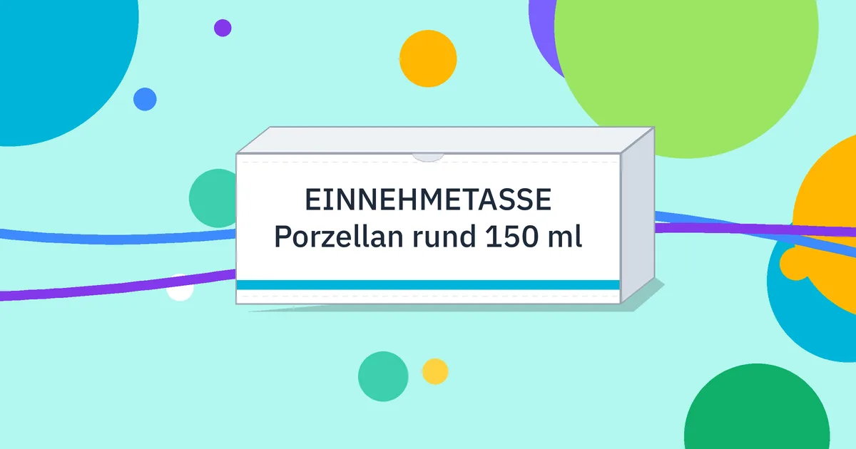 Symbolbild: Packung mit der Aufschrift EINNEHMETASSE Porzellan rund 150 ml (PZN 01726420) – Verfügbarkeit und Bezug in Apotheken in Frankfurt am Main