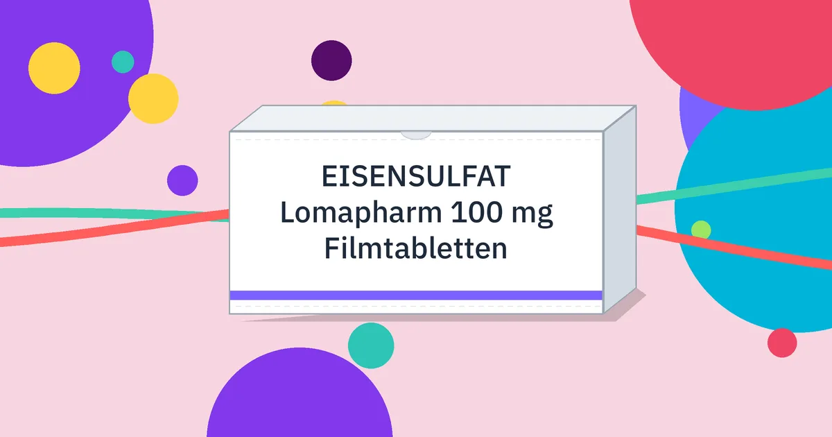 Symbolbild: Packung mit der Aufschrift EISENSULFAT Lomapharm 100 mg Filmtabletten (PZN 01713446) – Verfügbarkeit und Bezug in Apotheken in Frankfurt am Main