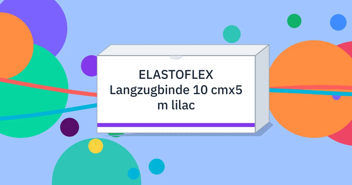Symbolbild: Packung mit der Aufschrift ELASTOFLEX Langzugbinde 10 cmx5 m lilac (PZN 17175956) – Verfügbarkeit und Bezug in Apotheken in Frankfurt am Main