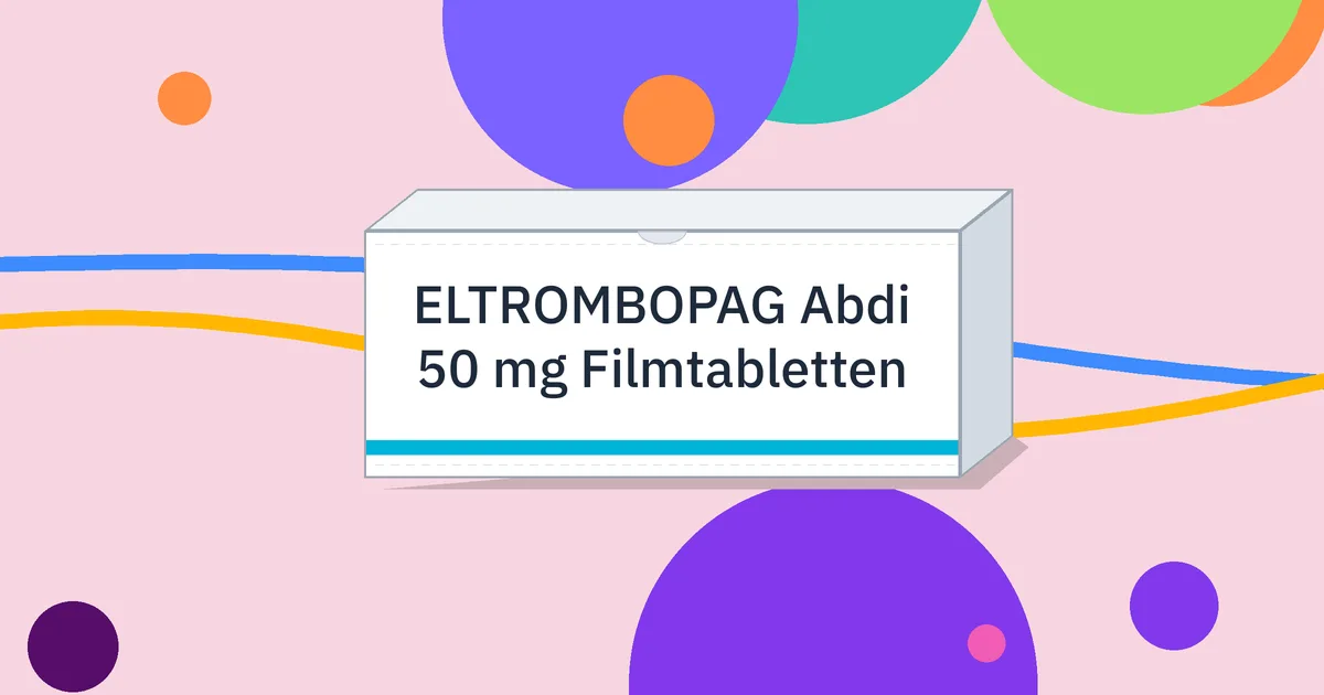 Symbolbild: Packung mit der Aufschrift ELTROMBOPAG Abdi 50 mg Filmtabletten (PZN 19916687) – Verfügbarkeit und Bezug in Apotheken in Frankfurt am Main