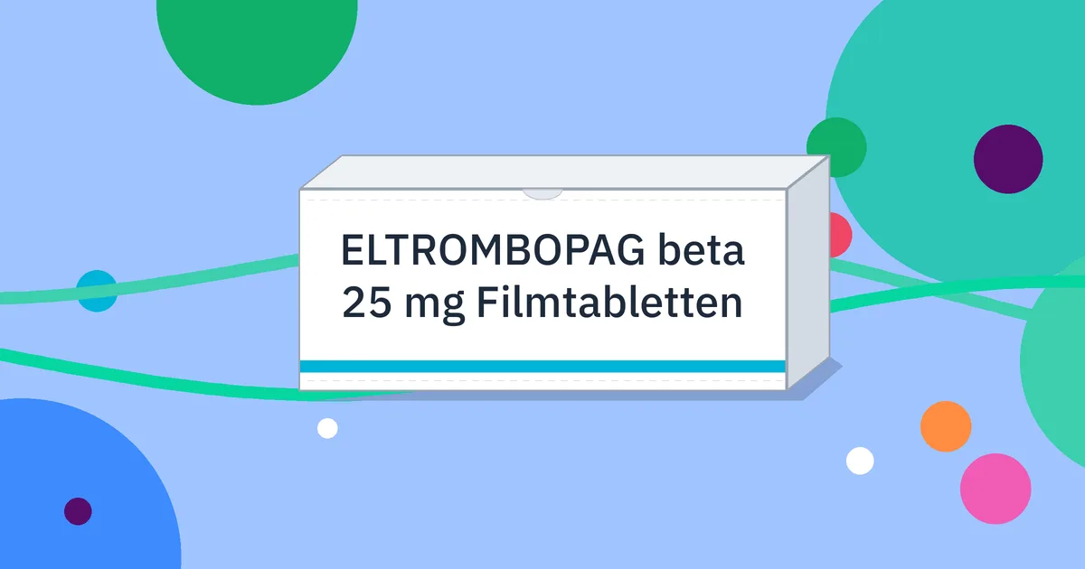 Symbolbild: Packung mit der Aufschrift ELTROMBOPAG beta 25 mg Filmtabletten (PZN 19181464) – Verfügbarkeit und Bezug in Apotheken in Frankfurt am Main