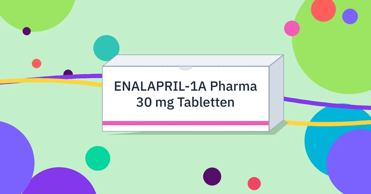 Symbolbild: Packung mit der Aufschrift ENALAPRIL-1A Pharma 30 mg Tabletten (PZN 06053428) – Verfügbarkeit und Bezug in Apotheken in Frankfurt am Main
