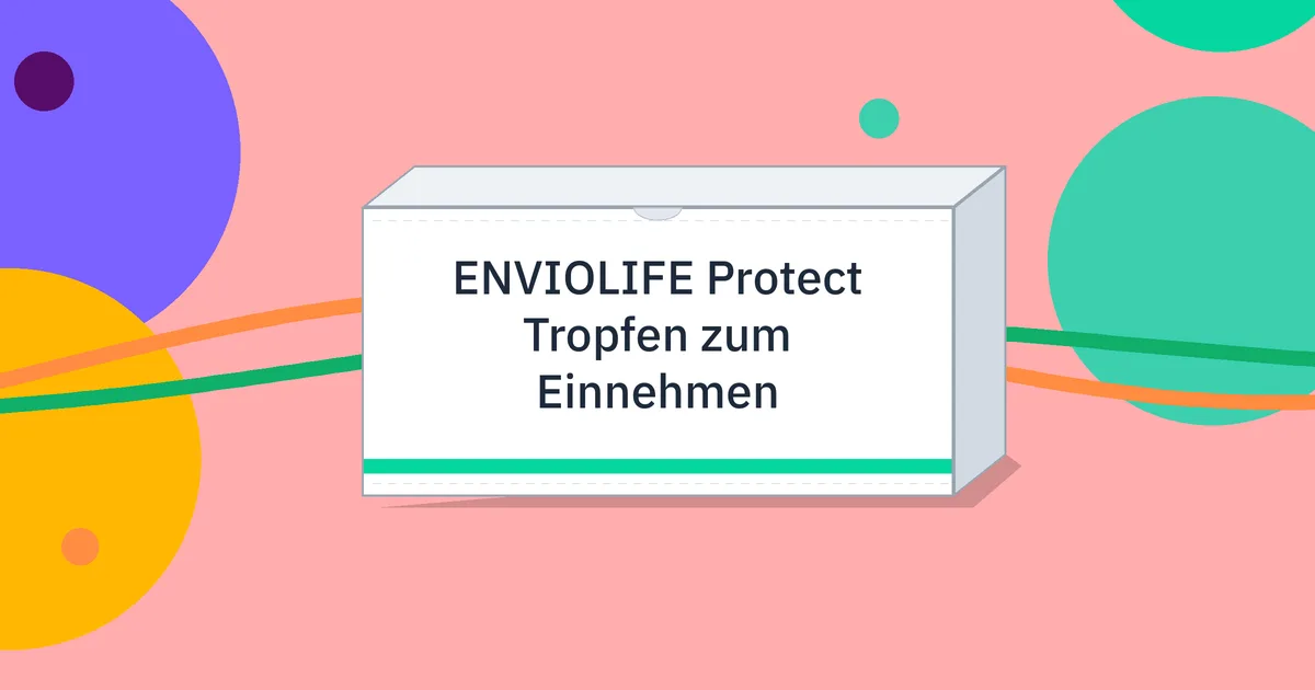 Symbolbild: Packung mit der Aufschrift ENVIOLIFE Protect Tropfen zum Einnehmen (PZN 18683353) – Verfügbarkeit und Bezug in Apotheken in Frankfurt am Main