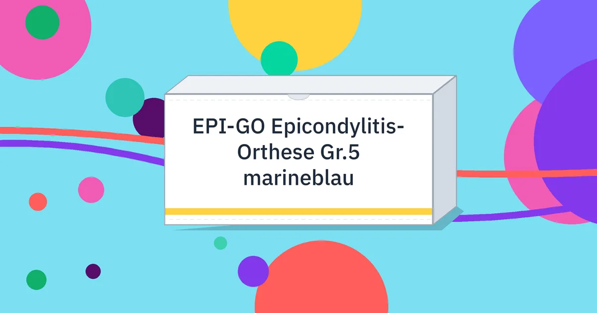 Symbolbild: Packung mit der Aufschrift EPI-GO Epicondylitis-Orthese Gr.5 marineblau (PZN 19742508) – Verfügbarkeit und Bezug in Apotheken in Frankfurt am Main