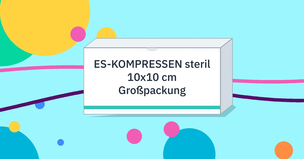 Symbolbild: Packung mit der Aufschrift ES-KOMPRESSEN steril 10x10 cm Großpackung (PZN 16359631) – Verfügbarkeit und Bezug in Apotheken in Frankfurt am Main