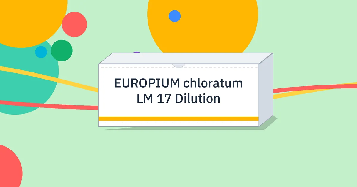 Symbolbild: Packung mit der Aufschrift EUROPIUM chloratum LM 17 Dilution (PZN 13484212) – Verfügbarkeit und Bezug in Apotheken in Frankfurt am Main