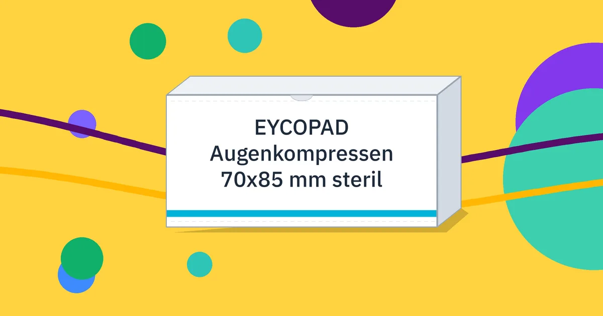 Symbolbild: Packung mit der Aufschrift EYCOPAD Augenkompressen 70x85 mm steril (PZN 16905826) – Verfügbarkeit und Bezug in Apotheken in Frankfurt am Main