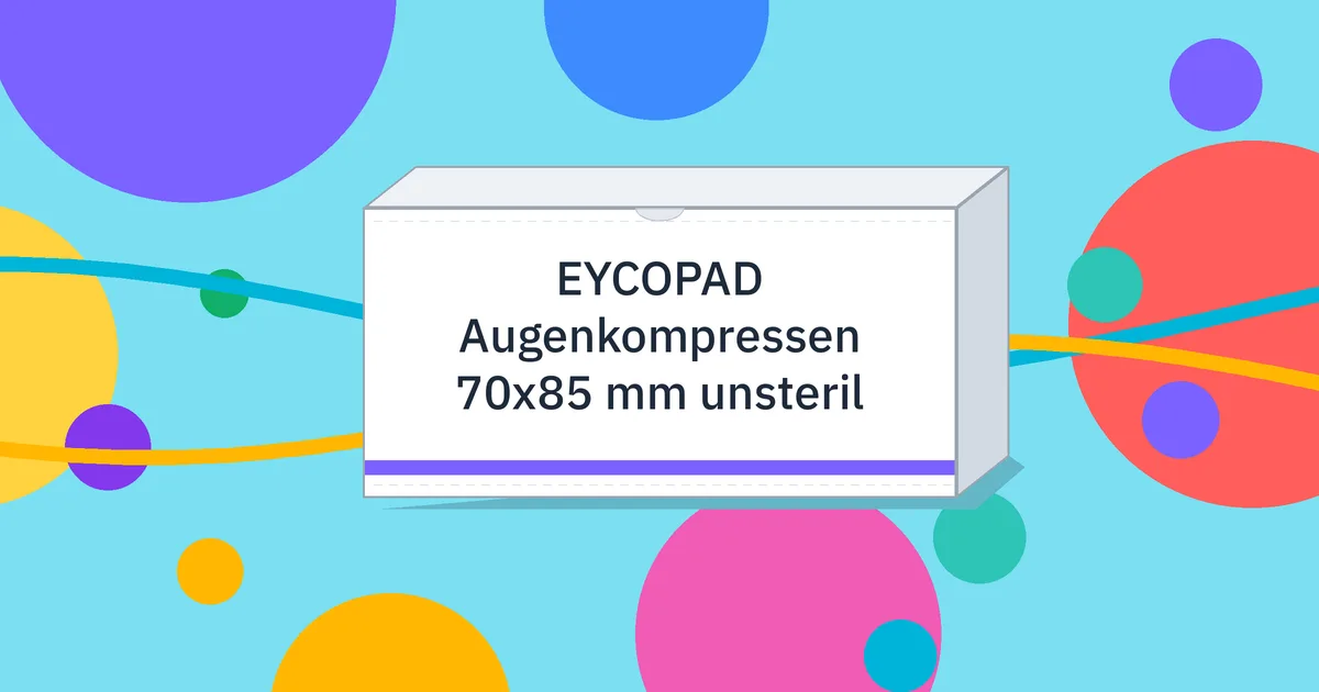 Symbolbild: Packung mit der Aufschrift EYCOPAD Augenkompressen 70x85 mm unsteril (PZN 02733333) – Verfügbarkeit und Bezug in Apotheken in Frankfurt am Main