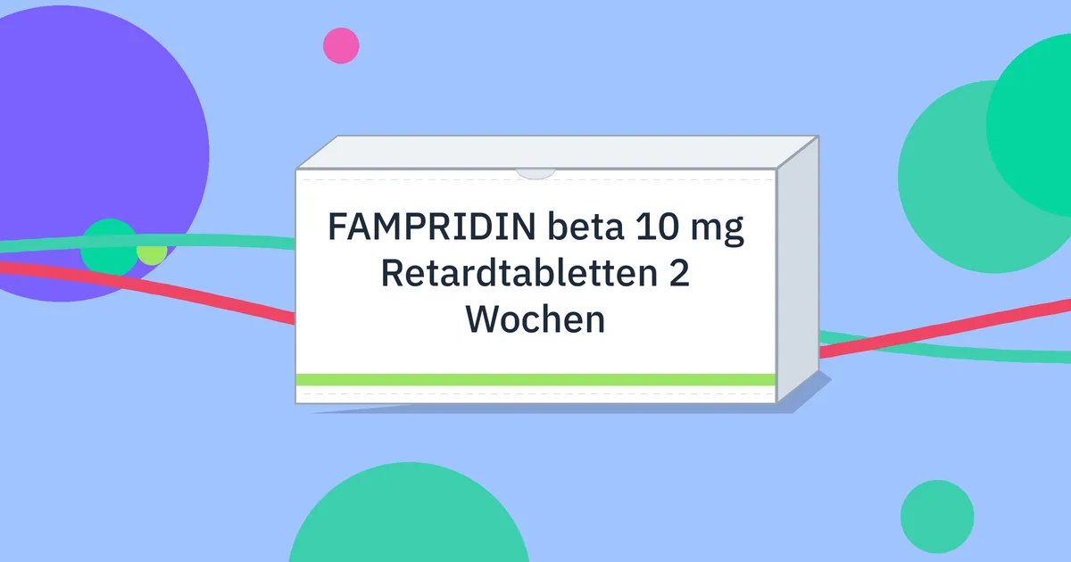 Symbolbild: Packung mit der Aufschrift FAMPRIDIN beta 10 mg Retardtabletten 2 Wochen (PZN 16358643) – Verfügbarkeit und Bezug in Apotheken in Frankfurt am Main