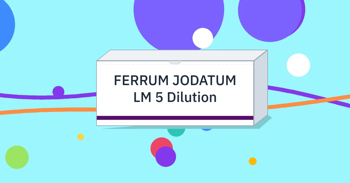 Symbolbild: Packung mit der Aufschrift FERRUM JODATUM LM 5 Dilution (PZN 12848818) – Verfügbarkeit und Bezug in Apotheken in Frankfurt am Main