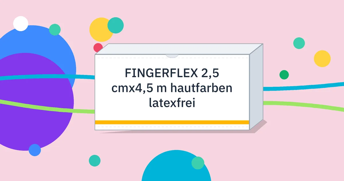 Symbolbild: Packung mit der Aufschrift FINGERFLEX 2,5 cmx4,5 m hautfarben latexfrei (PZN 11110884) – Verfügbarkeit und Bezug in Apotheken in Frankfurt am Main