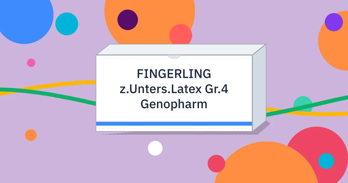 Symbolbild: Packung mit der Aufschrift FINGERLING z.Unters.Latex Gr.4 Genopharm (PZN 03026750) – Verfügbarkeit und Bezug in Apotheken in Frankfurt am Main