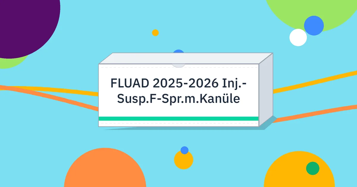 Symbolbild: Packung mit der Aufschrift FLUAD 2025-2026 Inj.-Susp.F-Spr.m.Kanüle (PZN 19344914) – Verfügbarkeit und Bezug in Apotheken in Frankfurt am Main