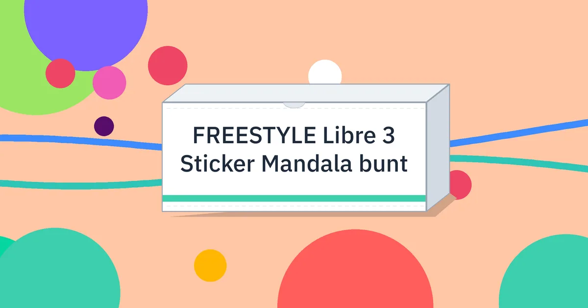Symbolbild: Packung mit der Aufschrift FREESTYLE Libre 3 Sticker Mandala bunt (PZN 18177147) – Verfügbarkeit und Bezug in Apotheken in Frankfurt am Main