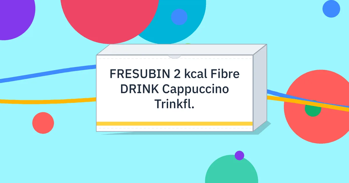 Symbolbild: Packung mit der Aufschrift FRESUBIN 2 kcal Fibre DRINK Cappuccino Trinkfl. (PZN 19750324) – Verfügbarkeit und Bezug in Apotheken in Frankfurt am Main