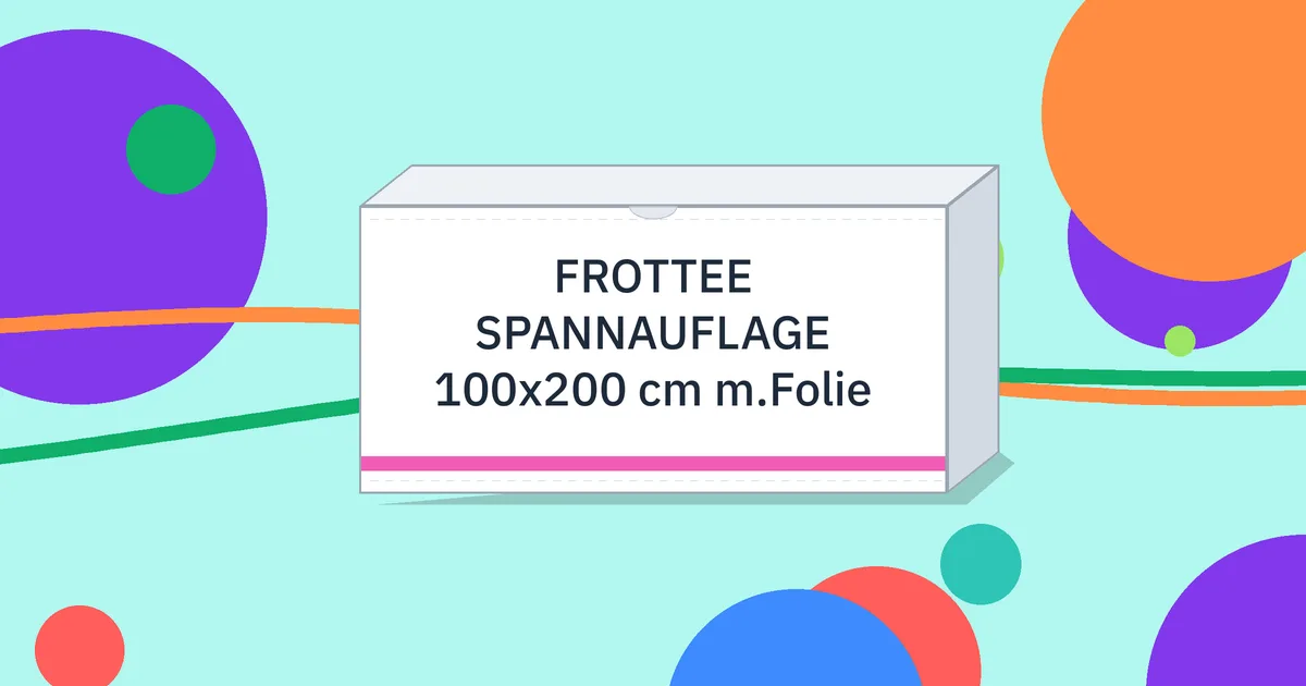 Symbolbild: Packung mit der Aufschrift FROTTEE SPANNAUFLAGE 100x200 cm m.Folie (PZN 07662046) – Verfügbarkeit und Bezug in Apotheken in Frankfurt am Main