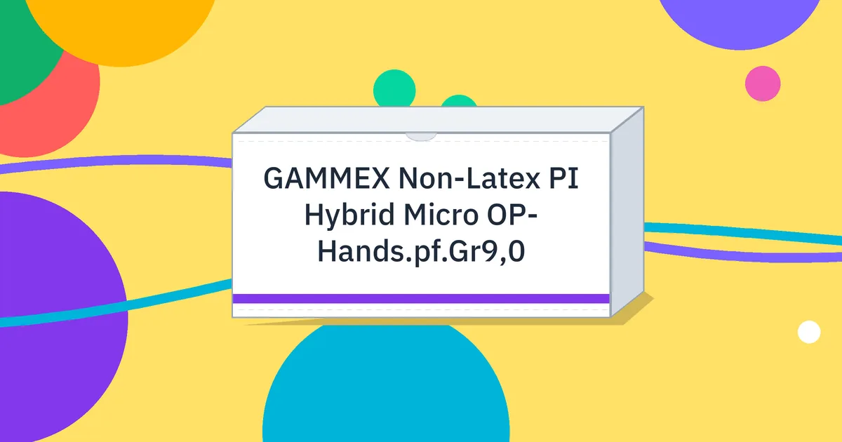 Symbolbild: Packung mit der Aufschrift GAMMEX Non-Latex PI Hybrid Micro OP-Hands.pf.Gr9,0 (PZN 18912670) – Verfügbarkeit und Bezug in Apotheken in Frankfurt am Main