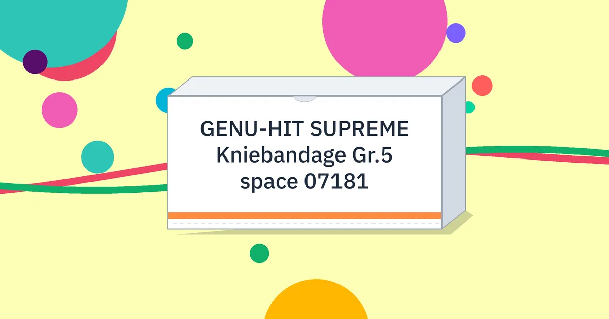 Symbolbild: Packung mit der Aufschrift GENU-HIT SUPREME Kniebandage Gr.5 space 07181 (PZN 20095735) – Verfügbarkeit und Bezug in Apotheken in Frankfurt am Main