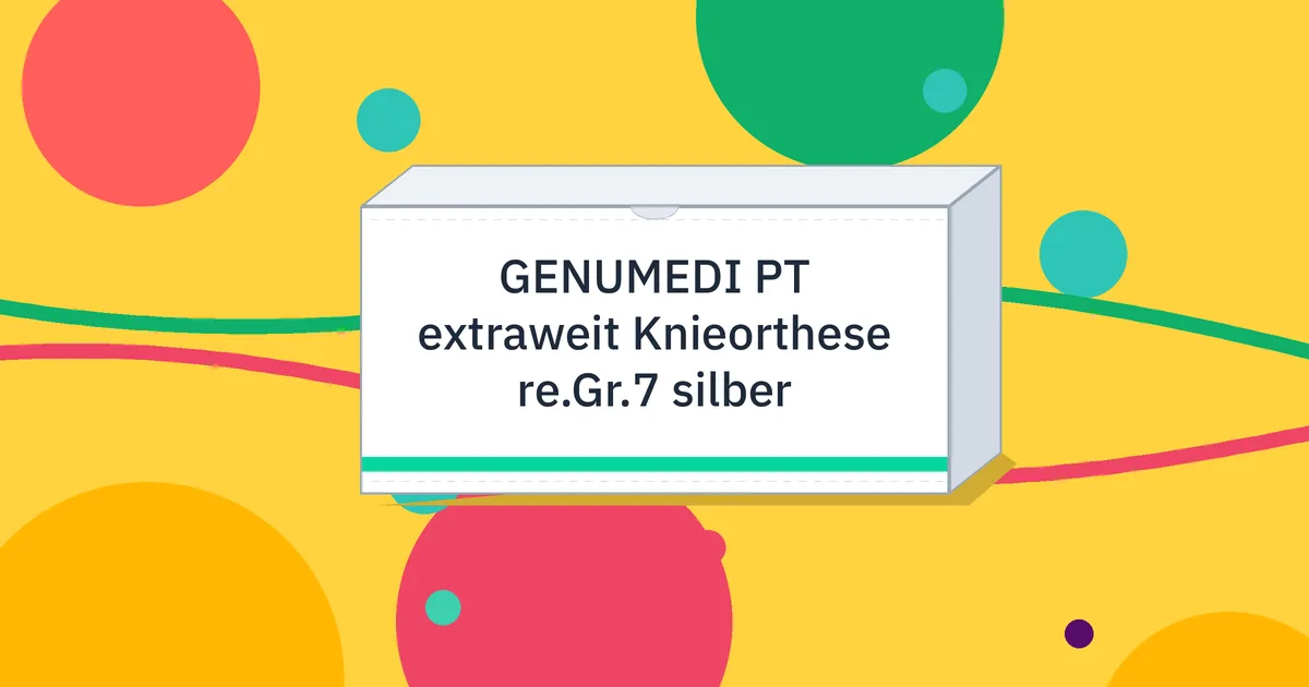Symbolbild: Packung mit der Aufschrift GENUMEDI PT extraweit Knieorthese re.Gr.7 silber (PZN 10073135) – Verfügbarkeit und Bezug in Apotheken in Frankfurt am Main