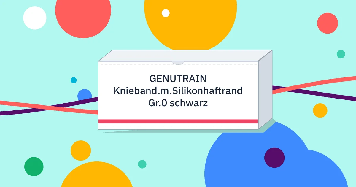 Symbolbild: Packung mit der Aufschrift GENUTRAIN Knieband.m.Silikonhaftrand Gr.0 schwarz (PZN 10213033) – Verfügbarkeit und Bezug in Apotheken in Frankfurt am Main