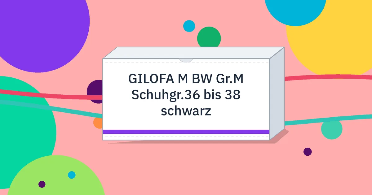 Symbolbild: Packung mit der Aufschrift GILOFA M BW Gr.M Schuhgr.36 bis 38 schwarz (PZN 16724823) – Verfügbarkeit und Bezug in Apotheken in Frankfurt am Main