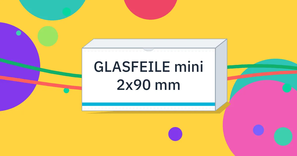 Symbolbild: Packung mit der Aufschrift GLASFEILE mini 2x90 mm (PZN 12364888) – Verfügbarkeit und Bezug in Apotheken in Frankfurt am Main