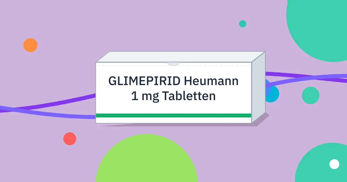 Symbolbild: Packung mit der Aufschrift GLIMEPIRID Heumann 1 mg Tabletten (PZN 04378801) – Verfügbarkeit und Bezug in Apotheken in Frankfurt am Main