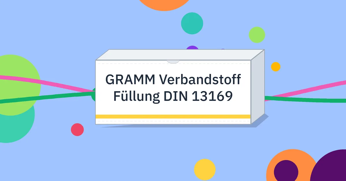 Symbolbild: Packung mit der Aufschrift GRAMM Verbandstoff Füllung DIN 13169 (PZN 07356527) – Verfügbarkeit und Bezug in Apotheken in Frankfurt am Main