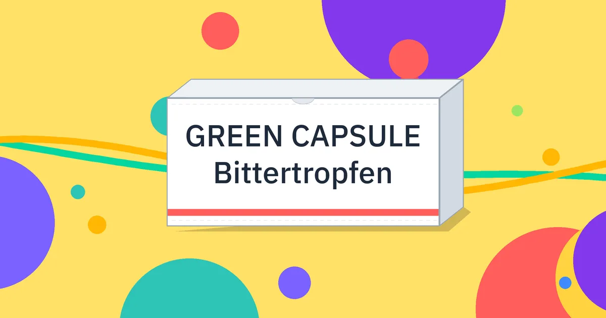 Symbolbild: Packung mit der Aufschrift GREEN CAPSULE Bittertropfen (PZN 18800126) – Verfügbarkeit und Bezug in Apotheken in Frankfurt am Main