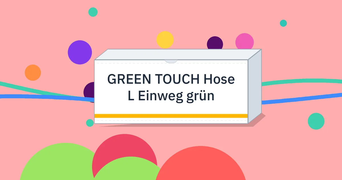Symbolbild: Packung mit der Aufschrift GREEN TOUCH Hose L Einweg grün (PZN 04702584) – Verfügbarkeit und Bezug in Apotheken in Frankfurt am Main