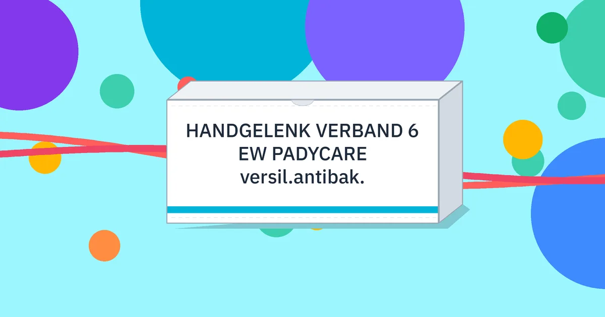 Symbolbild: Packung mit der Aufschrift HANDGELENK VERBAND 6 EW PADYCARE versil.antibak. (PZN 10939563) – Verfügbarkeit und Bezug in Apotheken in Frankfurt am Main