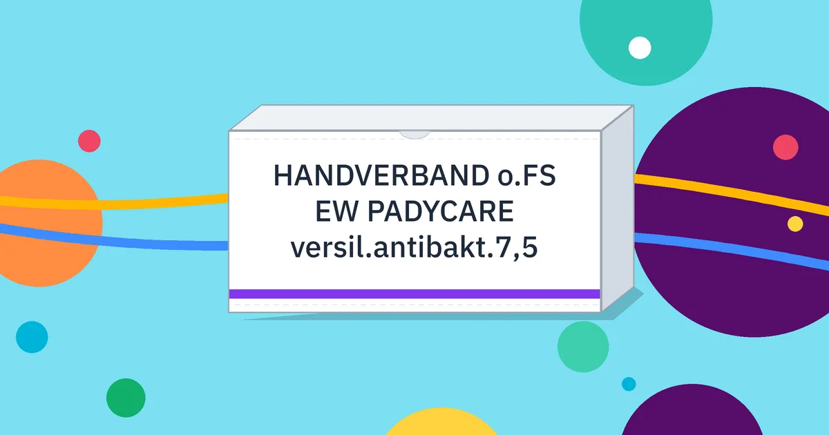 Symbolbild: Packung mit der Aufschrift HANDVERBAND o.FS EW PADYCARE versil.antibakt.7,5 (PZN 10939675) – Verfügbarkeit und Bezug in Apotheken in Frankfurt am Main