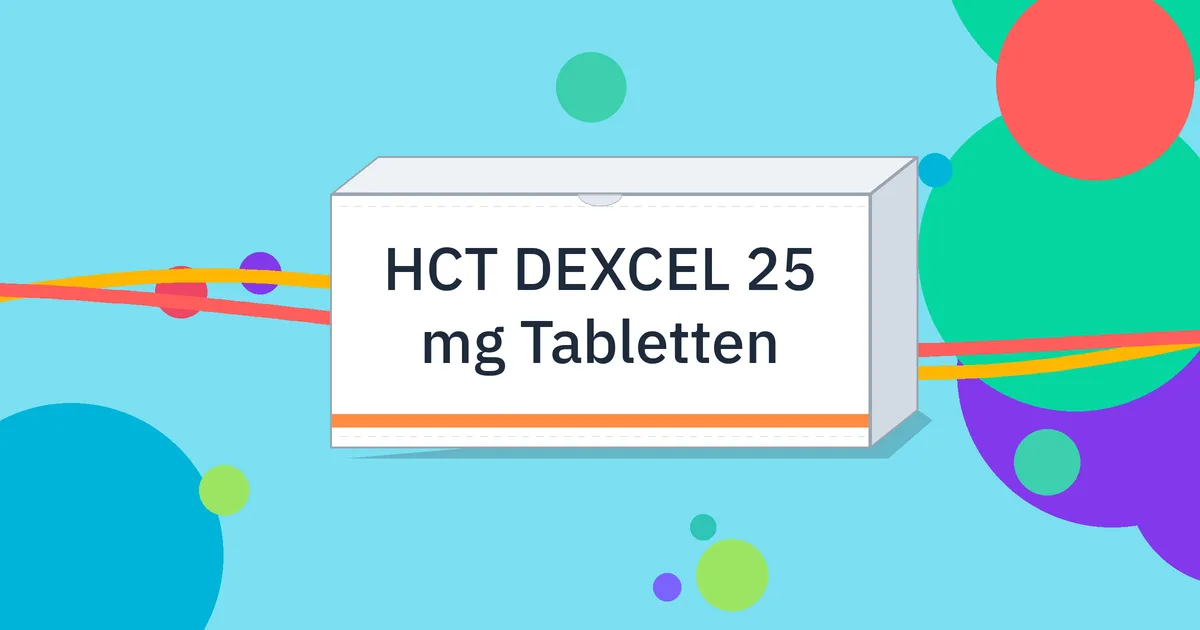 Symbolbild: Packung mit der Aufschrift HCT DEXCEL 25 mg Tabletten (PZN 07745967) – Verfügbarkeit und Bezug in Apotheken in Frankfurt am Main