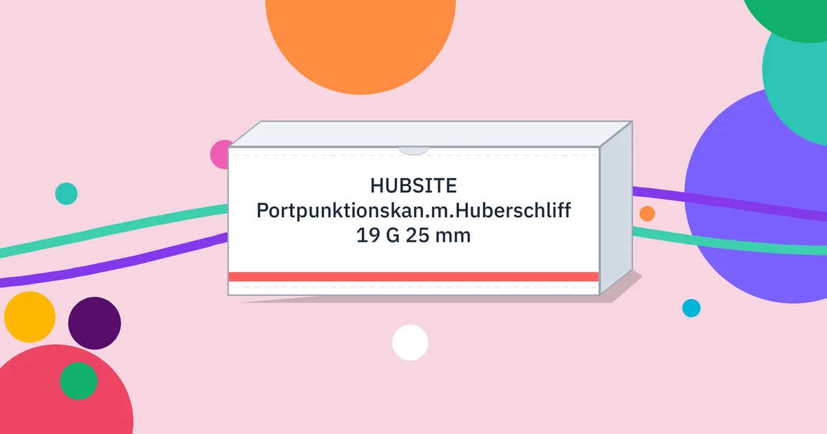 Symbolbild: Packung mit der Aufschrift HUBSITE Portpunktionskan.m.Huberschliff 19 G 25 mm (PZN 14322061) – Verfügbarkeit und Bezug in Apotheken in Frankfurt am Main