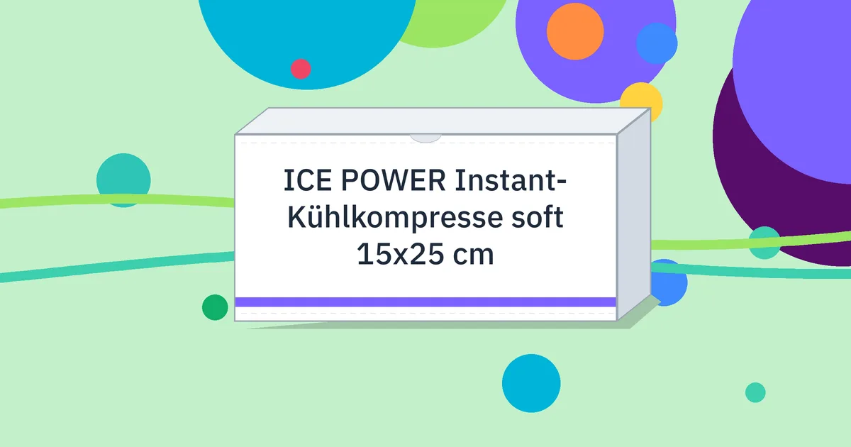 Symbolbild: Packung mit der Aufschrift ICE POWER Instant-Kühlkompresse soft 15x25 cm (PZN 18120897) – Verfügbarkeit und Bezug in Apotheken in Frankfurt am Main