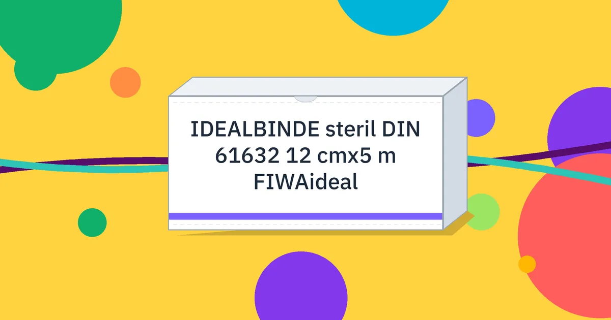 Symbolbild: Packung mit der Aufschrift IDEALBINDE steril DIN 61632 12 cmx5 m FIWAideal (PZN 19723882) – Verfügbarkeit und Bezug in Apotheken in Frankfurt am Main