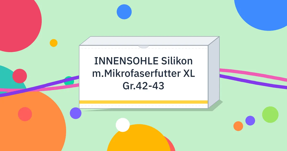 Symbolbild: Packung mit der Aufschrift INNENSOHLE Silikon m.Mikrofaserfutter XL Gr.42-43 (PZN 19073160) – Verfügbarkeit und Bezug in Apotheken in Frankfurt am Main