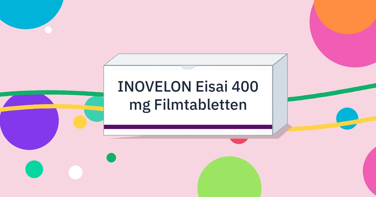 Symbolbild: Packung mit der Aufschrift INOVELON Eisai 400 mg Filmtabletten (PZN 00496260) – Verfügbarkeit und Bezug in Apotheken in Frankfurt am Main