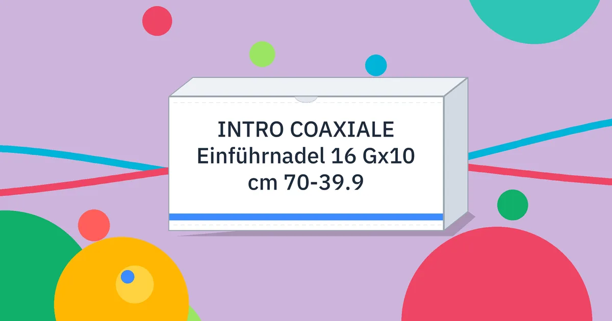 Symbolbild: Packung mit der Aufschrift INTRO COAXIALE Einführnadel 16 Gx10 cm 70-39.9 (PZN 16946185) – Verfügbarkeit und Bezug in Apotheken in Frankfurt am Main