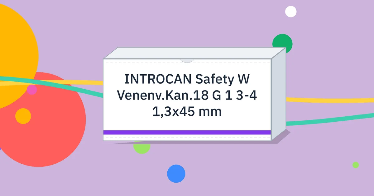 Symbolbild: Packung mit der Aufschrift INTROCAN Safety W Venenv.Kan.18 G 1 3-4 1,3x45 mm (PZN 20345304) – Verfügbarkeit und Bezug in Apotheken in Frankfurt am Main